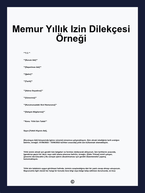 Memur Yıllık Izin Dilekçesi Örneği