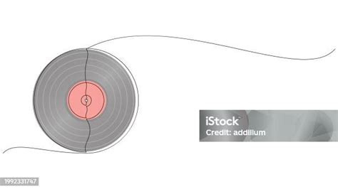 Vinyl Audio Record Continuous Line Drawing Vintage Lp Disk Drawn In One