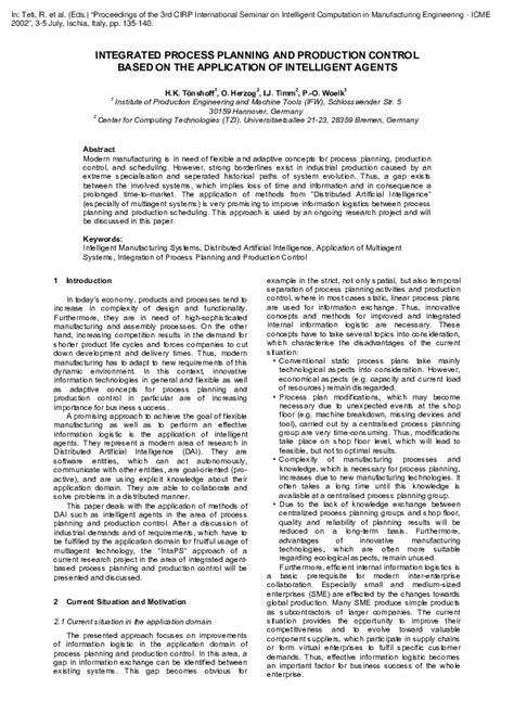 Pdf Integrated Process Planning And Production Control Based On The Application Of Intelligent