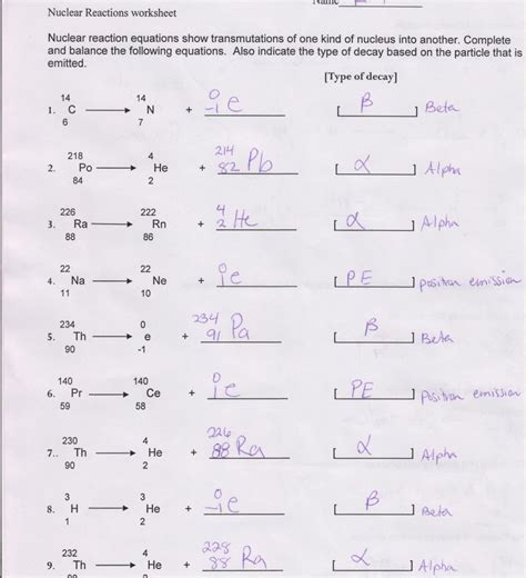 Nuclear Chemistry Worksheet Answer Key Db Excel