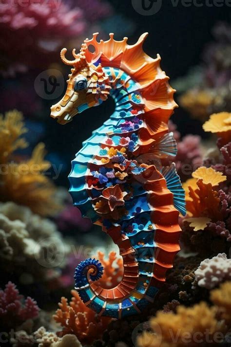Colorful Seahorse Under The Sea Generative Ai Illustration 28666720