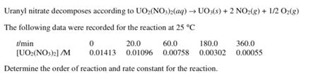 Solved Uranyl Nitrate Decomposes According To Uo2no32aq
