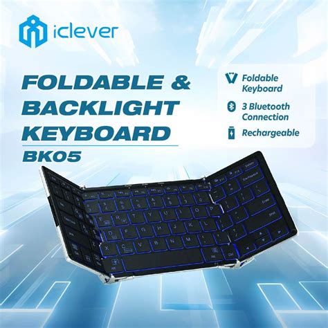 IClever BK Bluetooth Keyboard With Color Backlight Bluetooth Multi Device Foldable