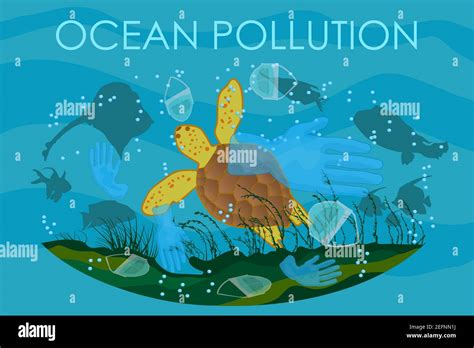 Turtle Swimming Among Garbage Stop Sea Plastic Pollution Ocean Pollution Impact On Ecosystem And