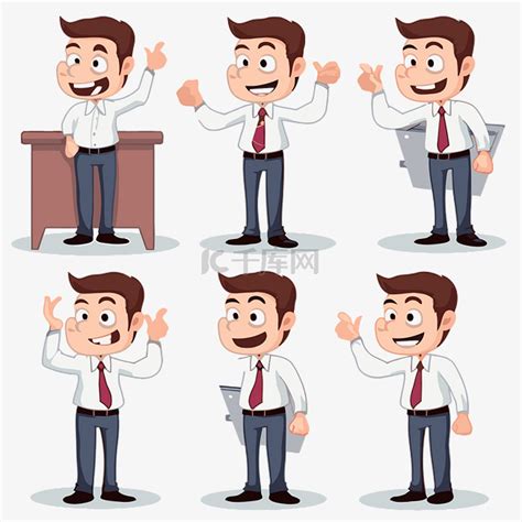 卡通商人以不同角度展示手势的替代剪贴画多种姿势 向量素材图片免费下载 千库网