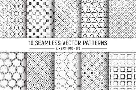 10 Seamless Dotted Geometric Vector Patterns