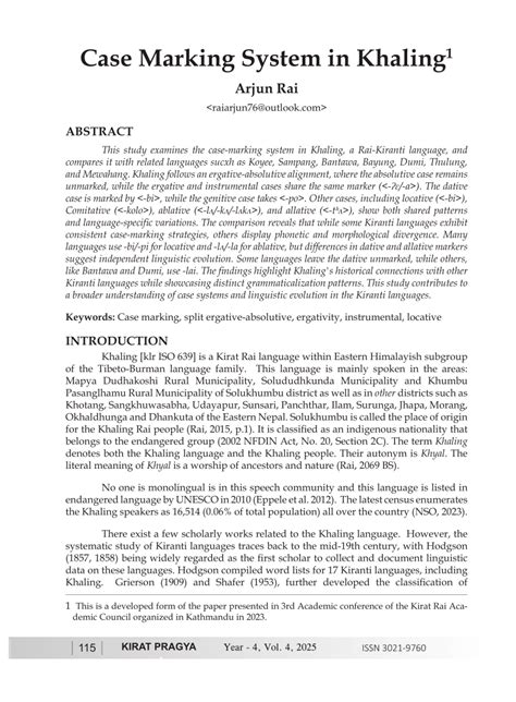 Pdf Case Marking System In Khaling
