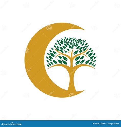 Golden Crescent Moon Nature Tree Symbol Isolated Stock Vector Illustration Of Business