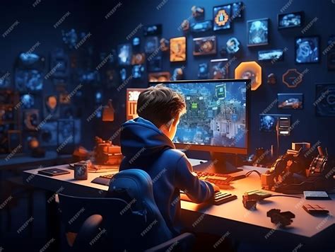 Premium Photo Photo Of Game Development Room Boys With Multiple Monitors Coding Boo Content