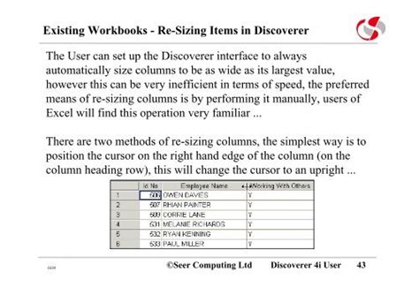 Page Example Of Oracle Discoverer Desktop User 4i Seer Computing