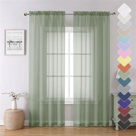 Lecloud Sage Green Sheer Curtains 84 Inches Long 2 Panels