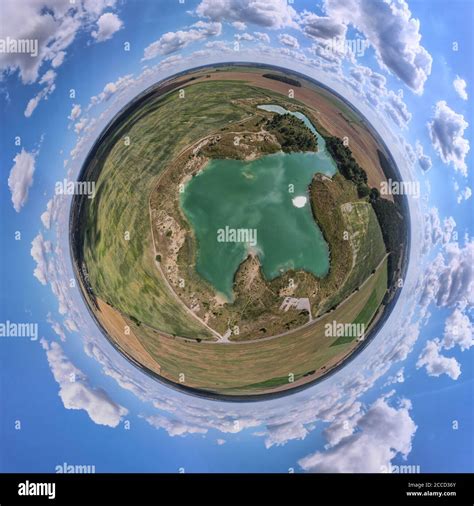 Panoramic View From Drone Small Planet And Blue Sky Around The Globe