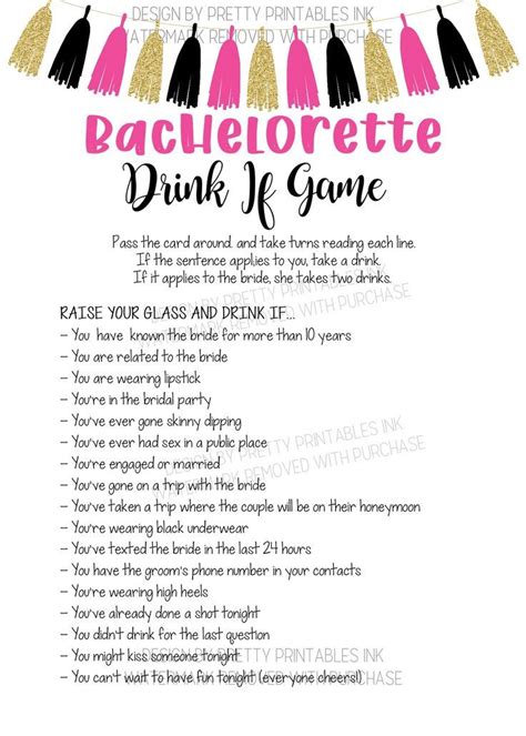 Bachelorette Drink If Game Featuring A Black Pink And Gold Tassel Garland Along The Top