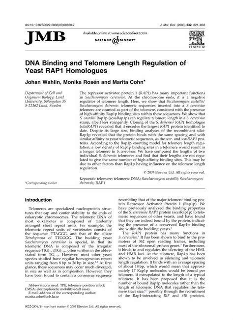 Pdf Dna Binding And Telomere Length Regulation Of Yeast Rap1
