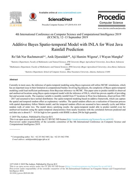 Pdf Additive Bayes Spatio Temporal Model With Inla For West Java