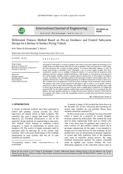 Pdf Differential Flatness Method Based On Pre Set Guidance And Control Subsystem Design For A