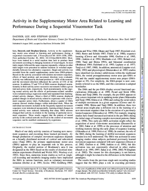 Pdf Activity In The Supplementary Motor Area Related To Learning And