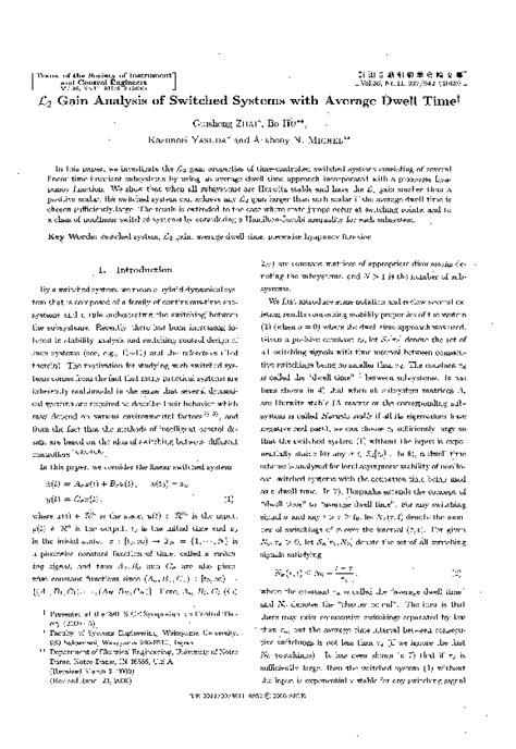 Pdf L2 Gain Analysis Of Switched Systems With Average Dwell Time