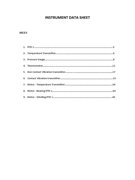 Instrument Data Sheets Pressure Measurement Sensor Free 30 Day