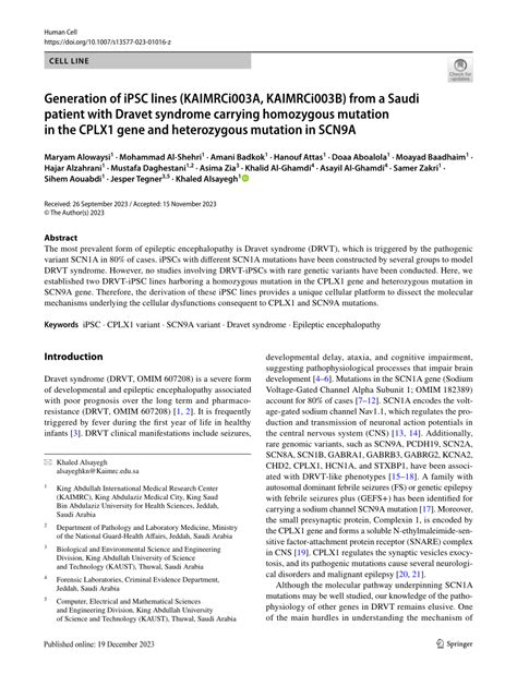Pdf Generation Of Ipsc Lines Kaimrci003a Kaimrci003b From A Saudi