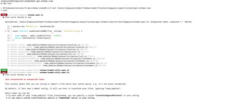 Npm Test Fails For Firestore Bigquery Change Tracker And Gen Schema