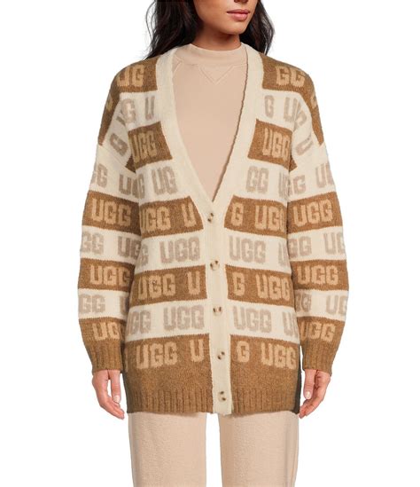 Ugg Logo Wool Blend V Neck Button Front Long Sleeve Cardigan Dillards