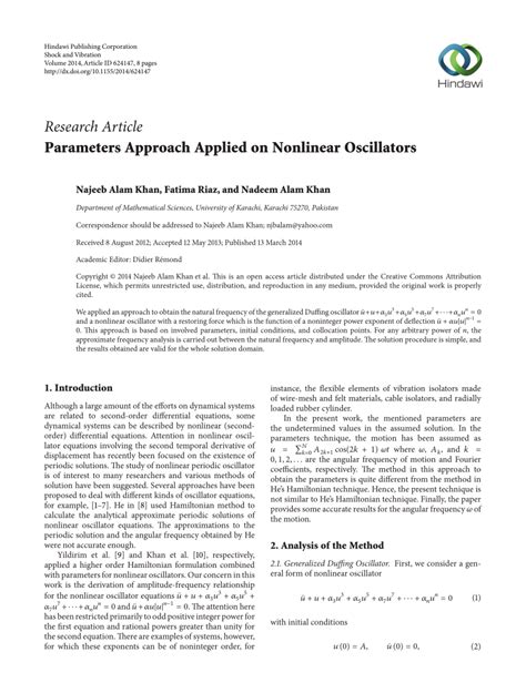 Pdf Parameters Approach Applied On Nonlinear Oscillators