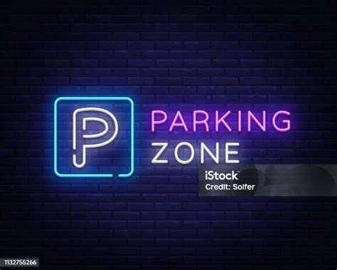 주차 지역 네온 간판 벡터입니다 주차 네온 사인 디자인 서식 파일 현대 동향 디자인 밤 밝은 광고 빛 배너 빛 예술 벡터