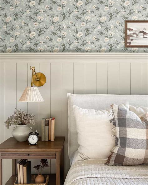 Blue Floral Wallpaper And White Wainscoting Bedroom Soul And Lane