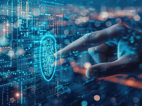 Premium Photo A User39s Fingertip Interacts With A Glowing Fingerprint Scanner Amidst A