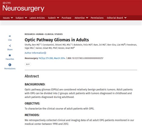 Optic Pathway Gliomas In Adults Ispn Library
