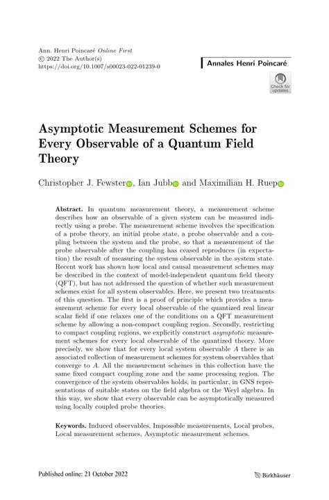 PDF Asymptotic Measurement Schemes For Every Observable Of A Quantum Field Theory