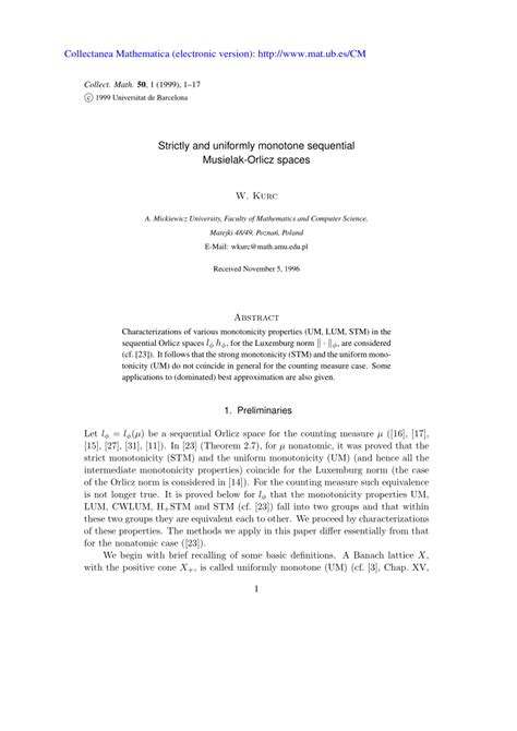 Pdf Strictly And Uniformly Monotone Sequential Musielak Orlicz Spaces