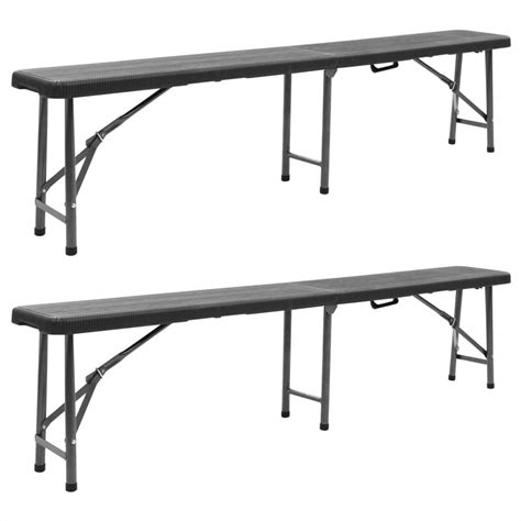 Folding Garden Benches 2 Pcs 180 Cm Hdpe Black