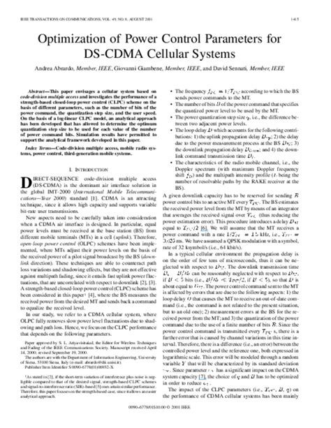 Pdf Optimization Of Power Control Parameters For Ds Cdma Cellular Systems