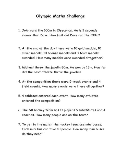 Olympic Maths Challenge