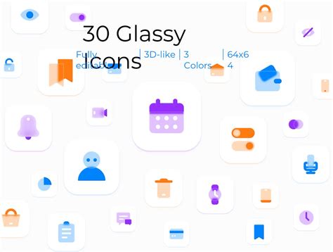 30 Glassy毛玻璃风格图标设计 Fig Svg素材 Ui设计素材网