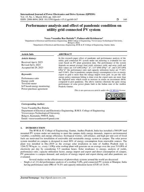 Performance Analysis And Effect Of Pandemic Condition On Utility Grid Connected Pv System Pdf