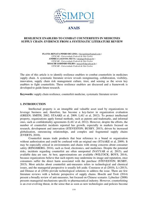 Pdf Resilience Enablers To Combat Counterfeits In Medicines Supply