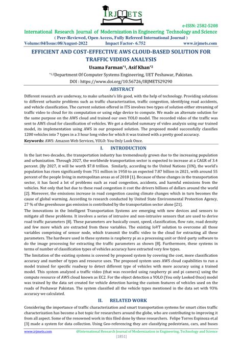 Pdf Efficient And Cost Effective Aws Cloud Based Solution For Traffic Videos Analysis