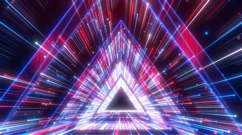공상 과학 삼각형 사이버 공간의 디지털 터널 네온 불빛 기술 네트워크 연결 디지털 추상 배경 개념 3d 렌더링 3차원 형태에