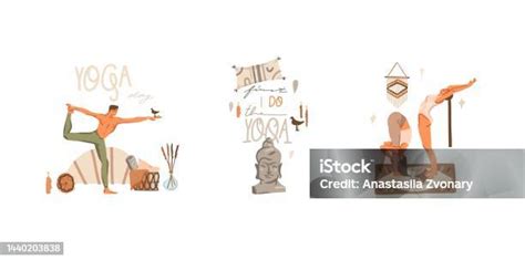 손으로 그린 벡터 추상 그래픽 세트는 명상 요가 여자 아사나 클립 아트 삽화 명상 연습 선과 조화의 컨셉 아트 컬러 평면 벡터 캐릭터 일러스트 디자인 개념에 대한 스톡 벡터