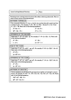 Limits Involving Rational Functions By Grab A Pencil TPT