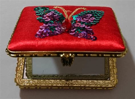 Butterfly Handbag Mirror Compact Crimson Square