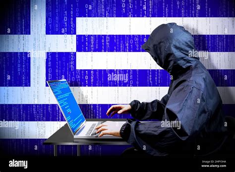 Anonymous Hooded Hacker Flag Of Greece Binary Code Cyber Attack