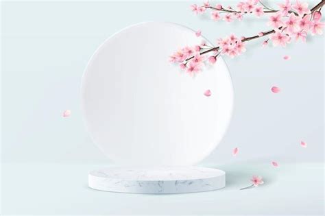 기하학적 형태와 추상 최소한의 장면 종이 사쿠라 꽃과 분홍색 배경에 제품에 대 한 실린더 연단 표시 또는 쇼케이스 이랑 프리미엄 벡터 Photography