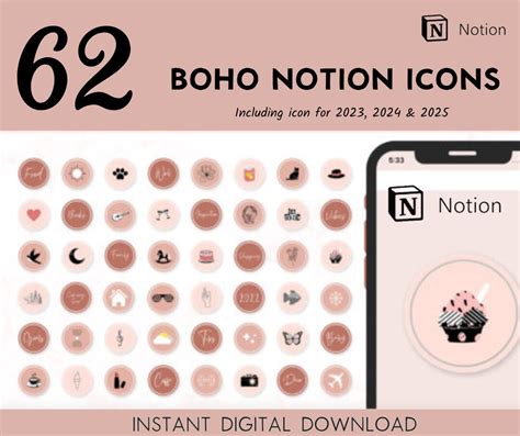 Boho Notion Icons Notion Template Icons Boho Chic Planner Stickers
