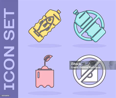 휘발유 용기 없음 해양 플라스틱 오염 방지 병에 새싹 및 플라스틱 병 없음 아이콘을 설정합니다 벡터 0명에 대한 스톡 벡터 아트 및 기타 이미지 Istock