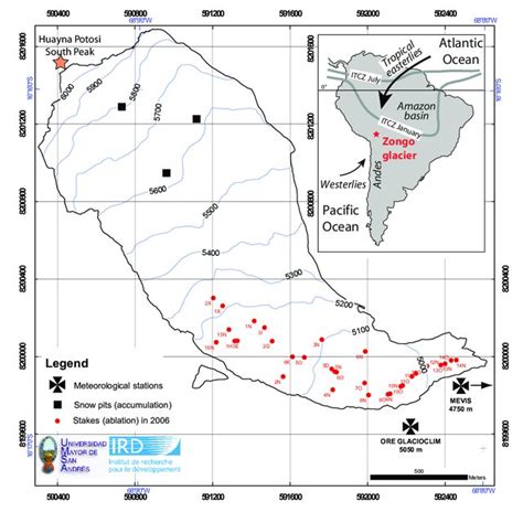 Map Of The Zongo Glacier Locations Of The Weather Stations Are Shown