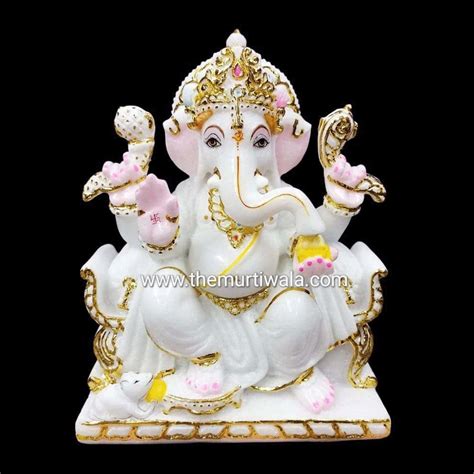 15 Inch Marble Ganesha Idol Premium Handcrafted Ganesh Murti